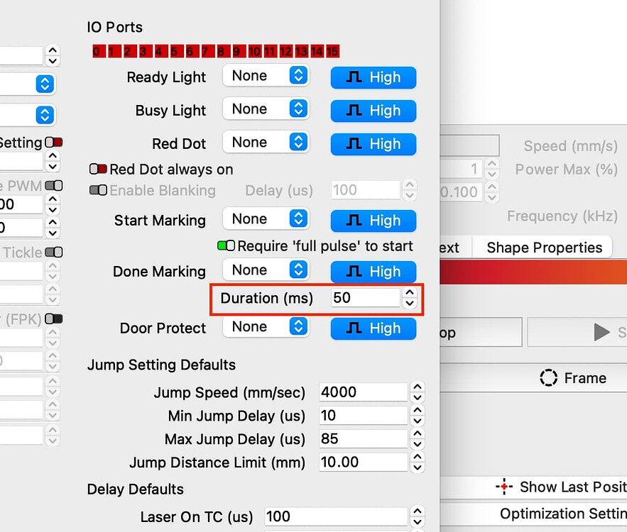 Added Done Marking Duration Setting LightBurn Software Questions