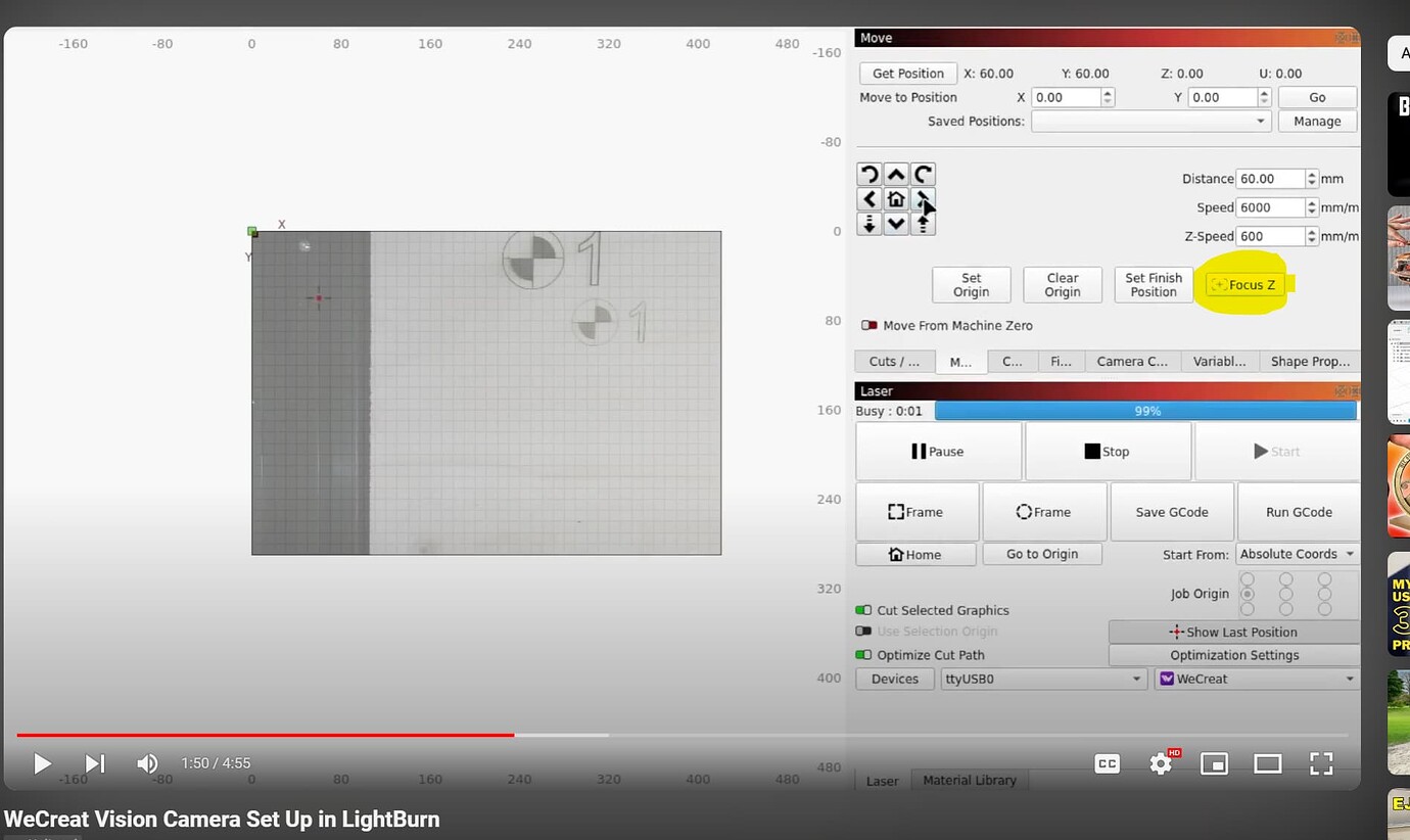 Focus Z button for WeCreat (shown in the WeCreat Camera calibration video) - LightBurn Software ...