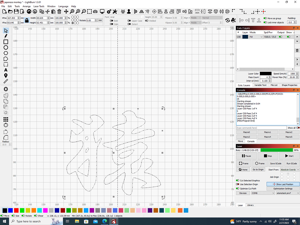 Lightburn 1.3.01 gets to 99% complete and hangs up - LightBurn Software ...