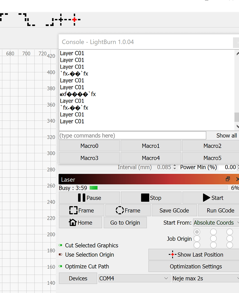 Odd symbols in console - OS Specific - LightBurn Software Forum