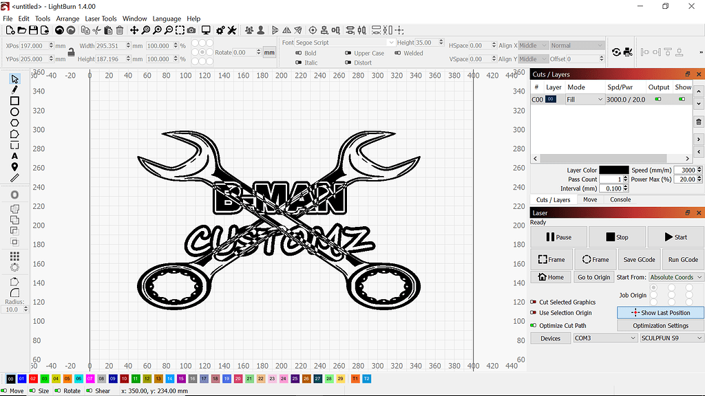 How do I move Lettering IN FRONT of design - LightBurn Software ...