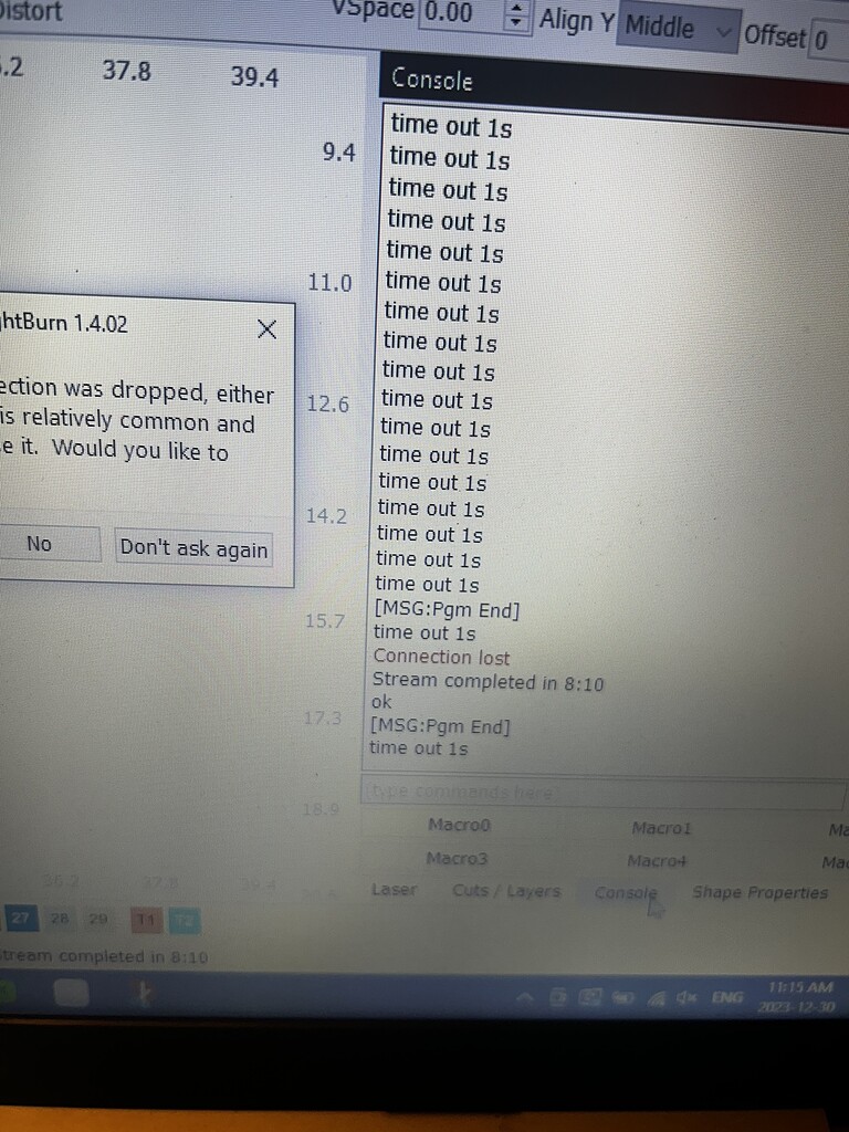 Timeout 1s problem - GRBL - LightBurn Software Forum