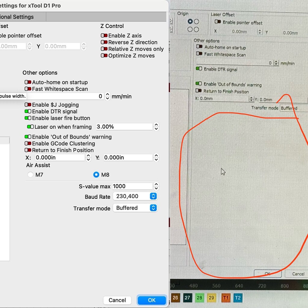 My lightburn app is missing numerous options in the device settings window. Please help ...