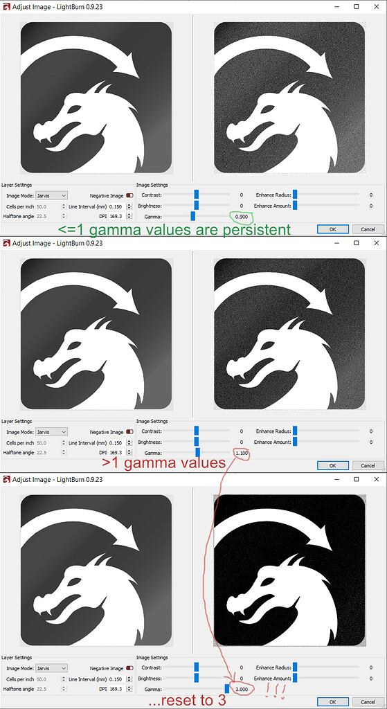 Gamma value in Adjust Image tool not persistent if >1 - LightBurn ...