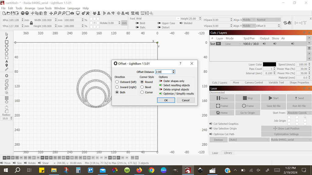 Offsets Acting Oddly in 1.5.1 - LightBurn Software Questions ...