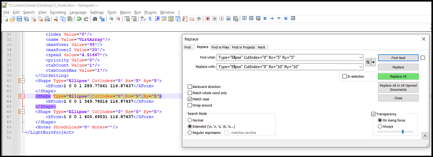 How to select multiple holes for resizing - LightBurn Software Questions - LightBurn Software Forum