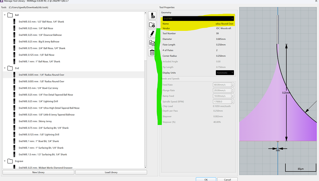 Bits Tool Library Screen Issues - MillMage Software Questions - LightBurn Software Forum
