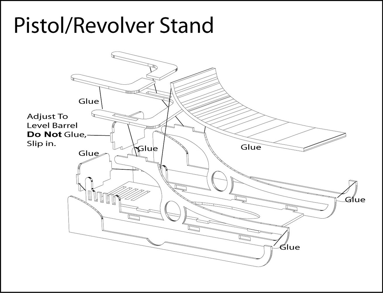Revolver/Pistol display stand adjustable rear plate to level barrel ...