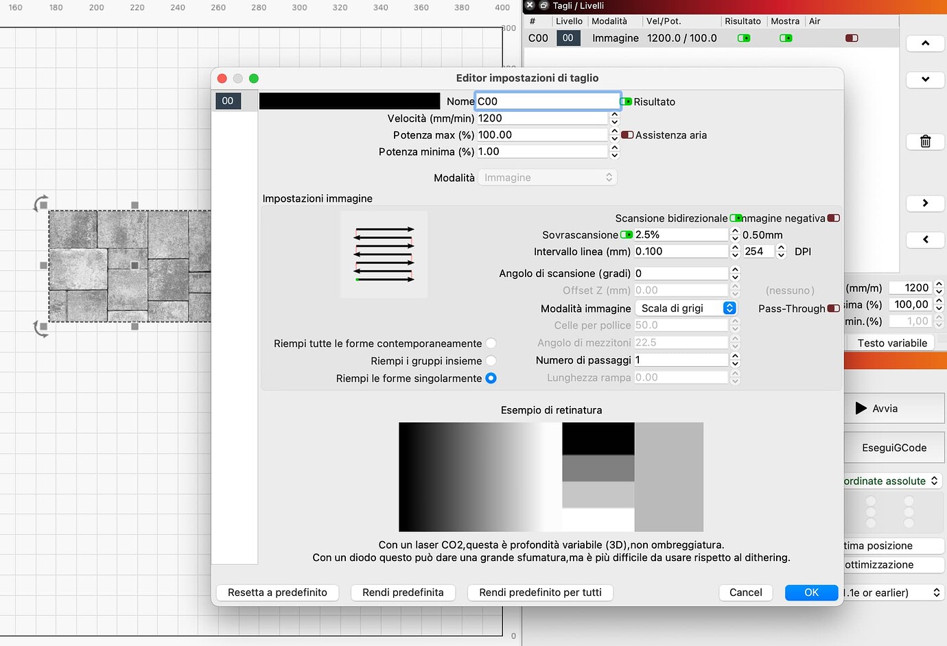 Potenza minima ed incisione in scala di grigi - LightBurn Software ...