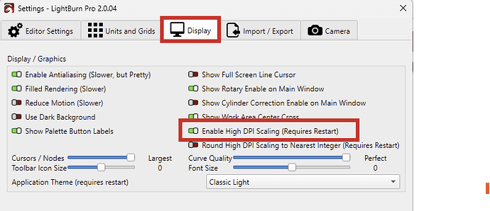 Galvo Cut Settings Window Cut Off / Not Resizable at 150% Scaling ...