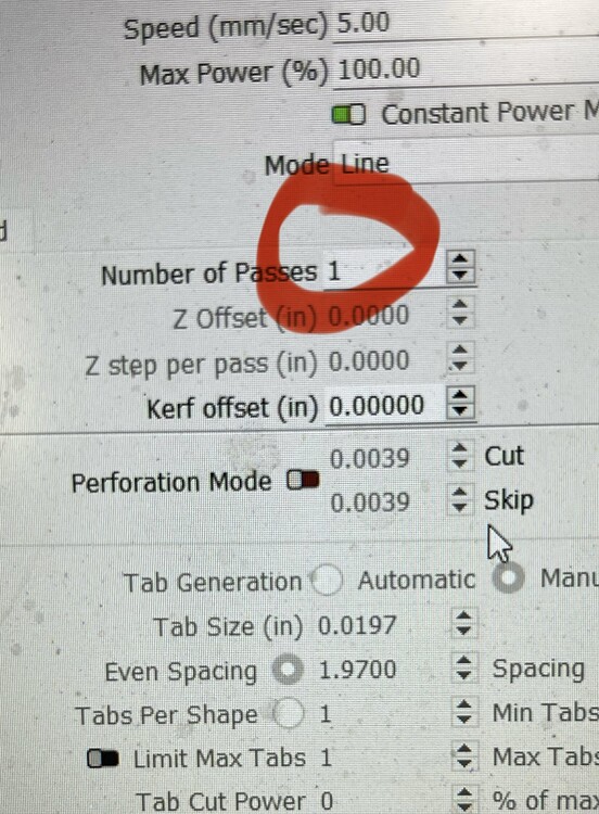 1 pass select, laser is doing 2 passes? - LightBurn Software Questions - LightBurn Software Forum