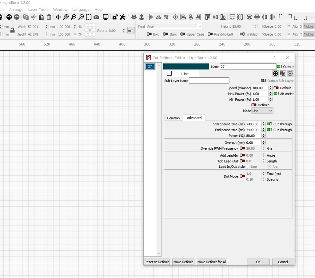 Layer 27 Pre-loaded with Start & End pause times enabled - LightBurn ...