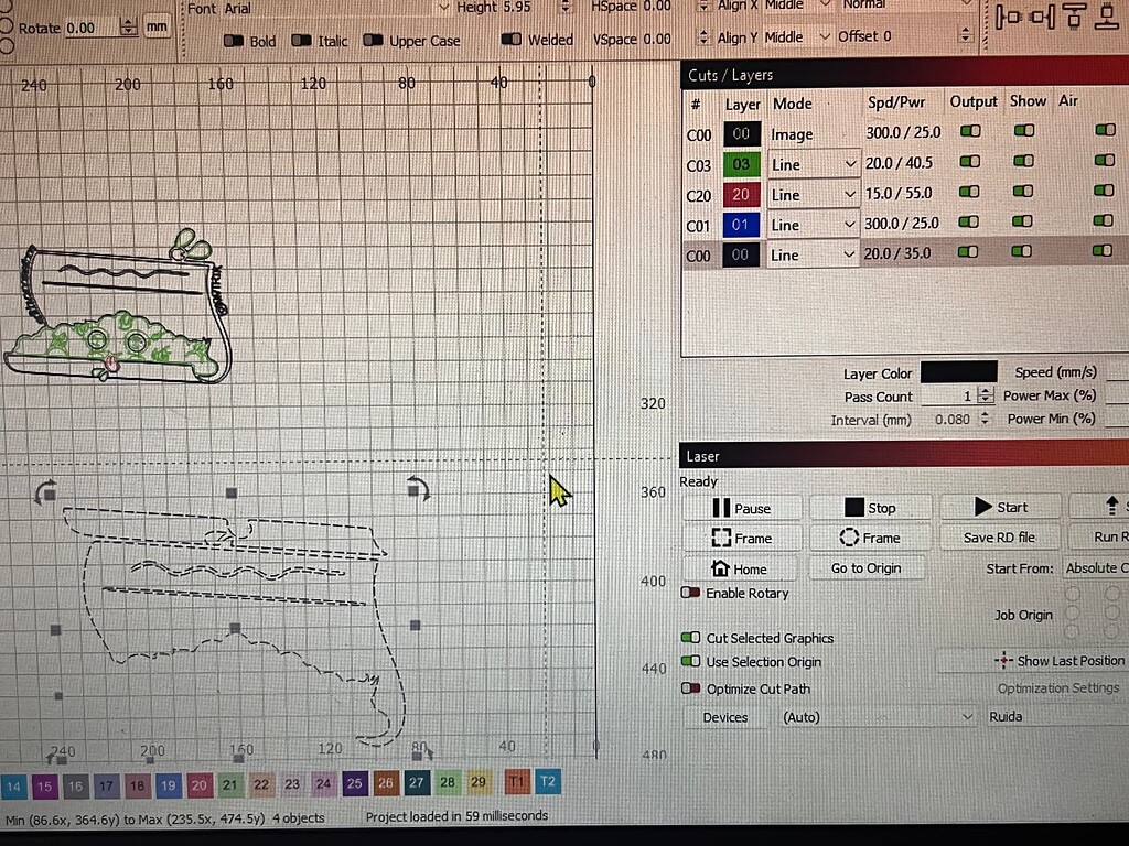 Issue W Laser Output Cutting Outside Cut Parameters Ruida Controllers Lightburn Software Forum