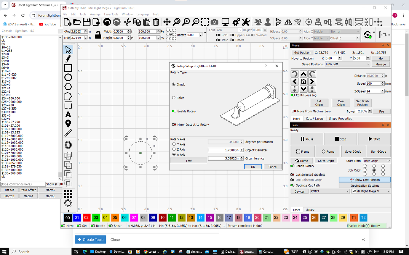 Mill Right Mega V Rotary Circle not burning evenly - LightBurn Software ...