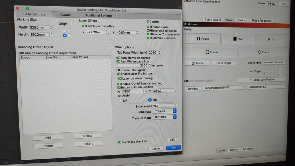 Connecting to SnapMaker A350 from MacOS Sonoma - OS Specific - LightBurn Software Forum