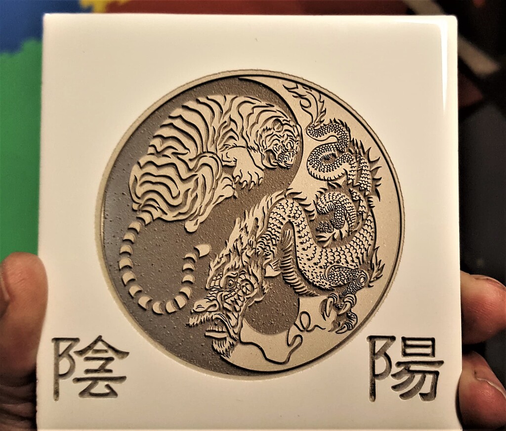 Playing with Deep engraved Ceramic Tiles using 60 watt Fiber - Finished ...