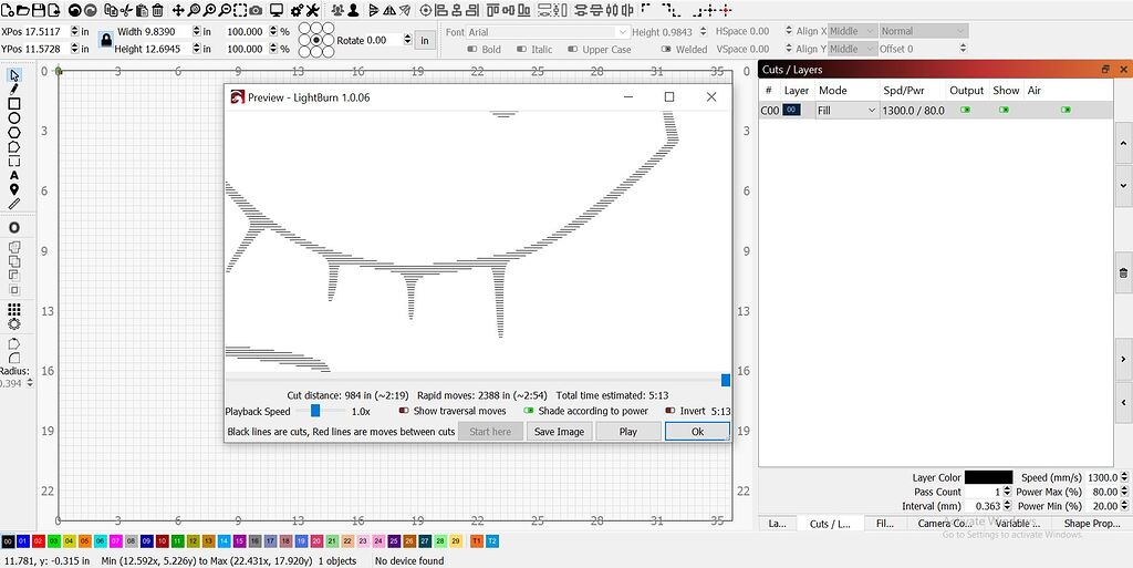Horizontal Lines And Not Filling LightBurn Software ions