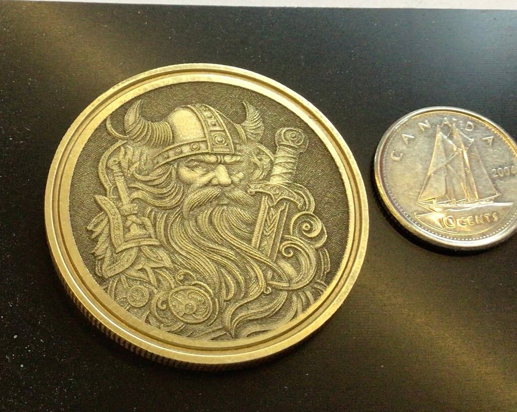 35mm Brass coin 3D slice Viking head - Finished Creations - LightBurn ...