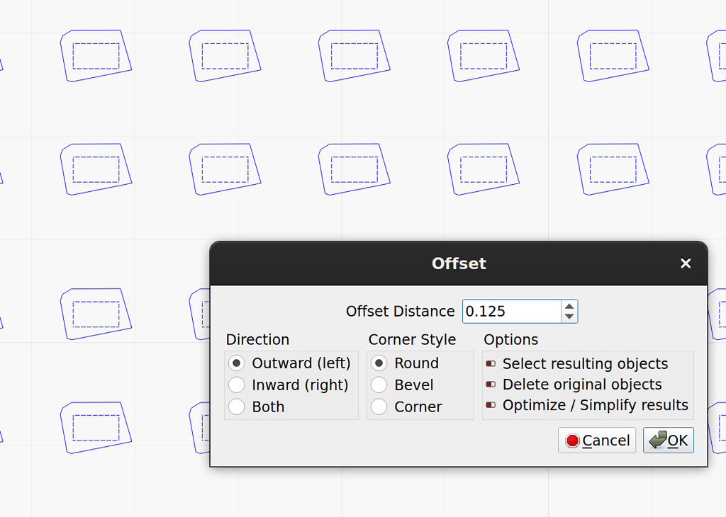 Offset Shapes acts a bit funny for small features with metric system ...