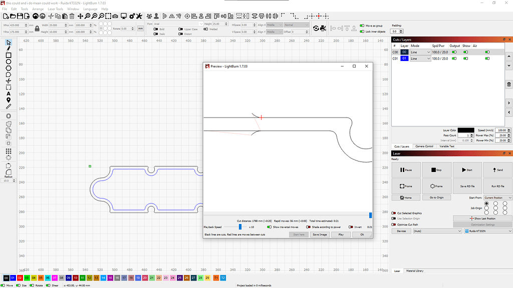 Lead-in preview is correct but flips when making the cut - LightBurn ...