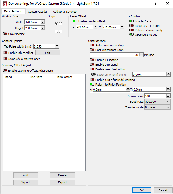 Z Axis issues w/ WeCreat Vision 40W - LightBurn Hardware Compatibility ... Z Axis issues w/ WeCreat Vision 40W - LightBurn Hardware Compatibility ...