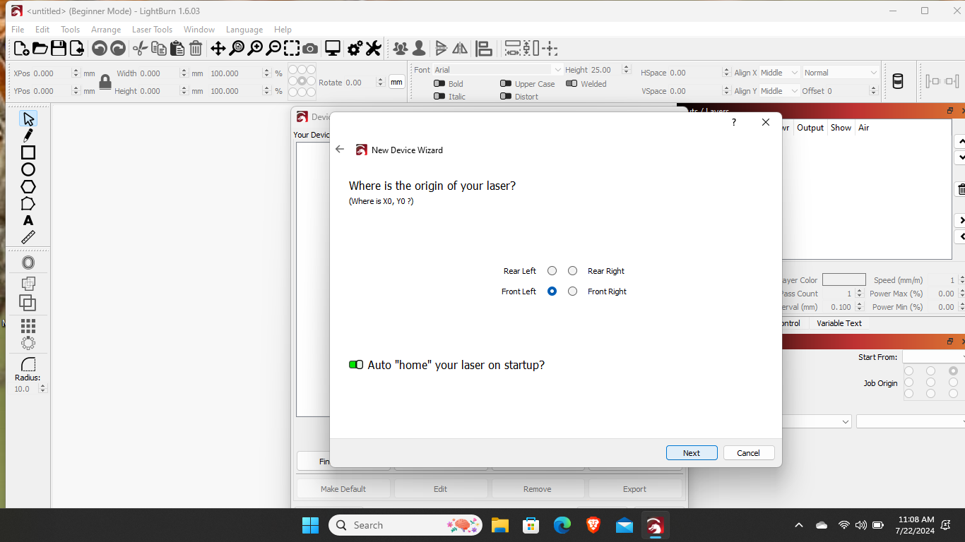 Cannot get past the "Device" dialog box - TwoTrees - LightBurn Software Forum