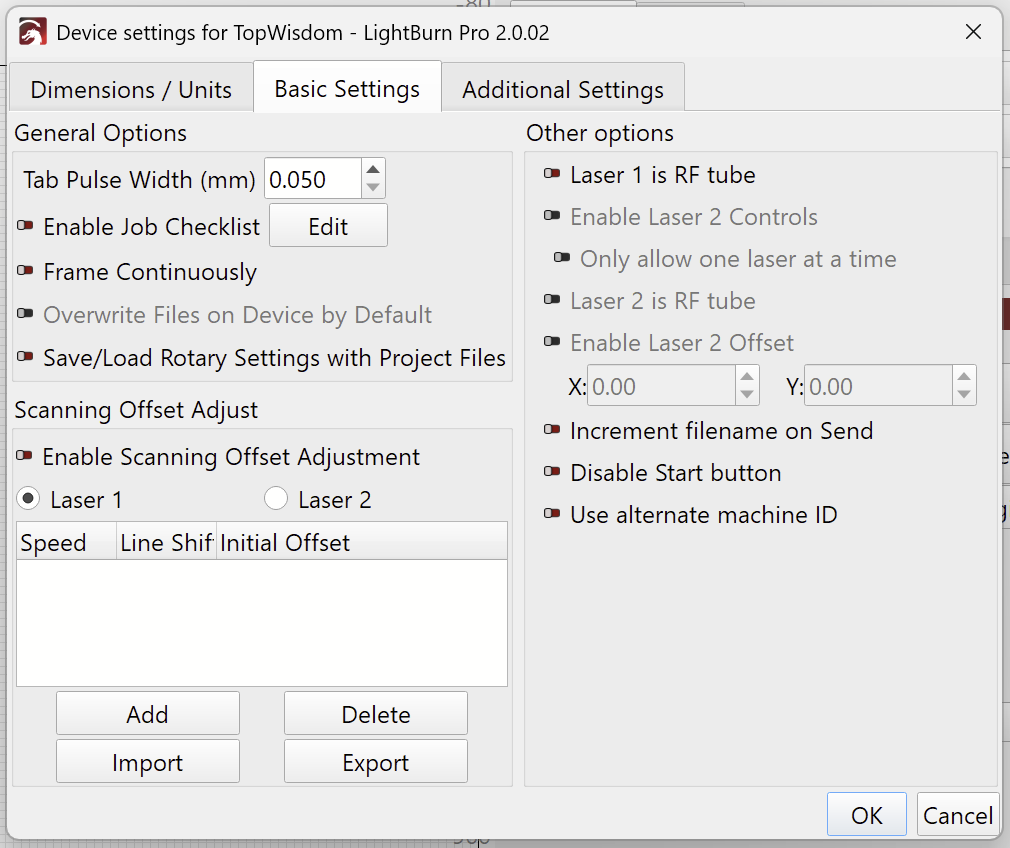 Enable the dual-head mutual shifting function on a TL-A4 TopWisdomTaizhi controller? - LightBurn ...