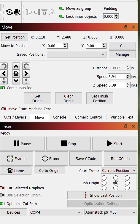 Newbie Atomstack P9 Homing Failure Trying To Jog The Laser And The X Buttons Move The Y Axis 