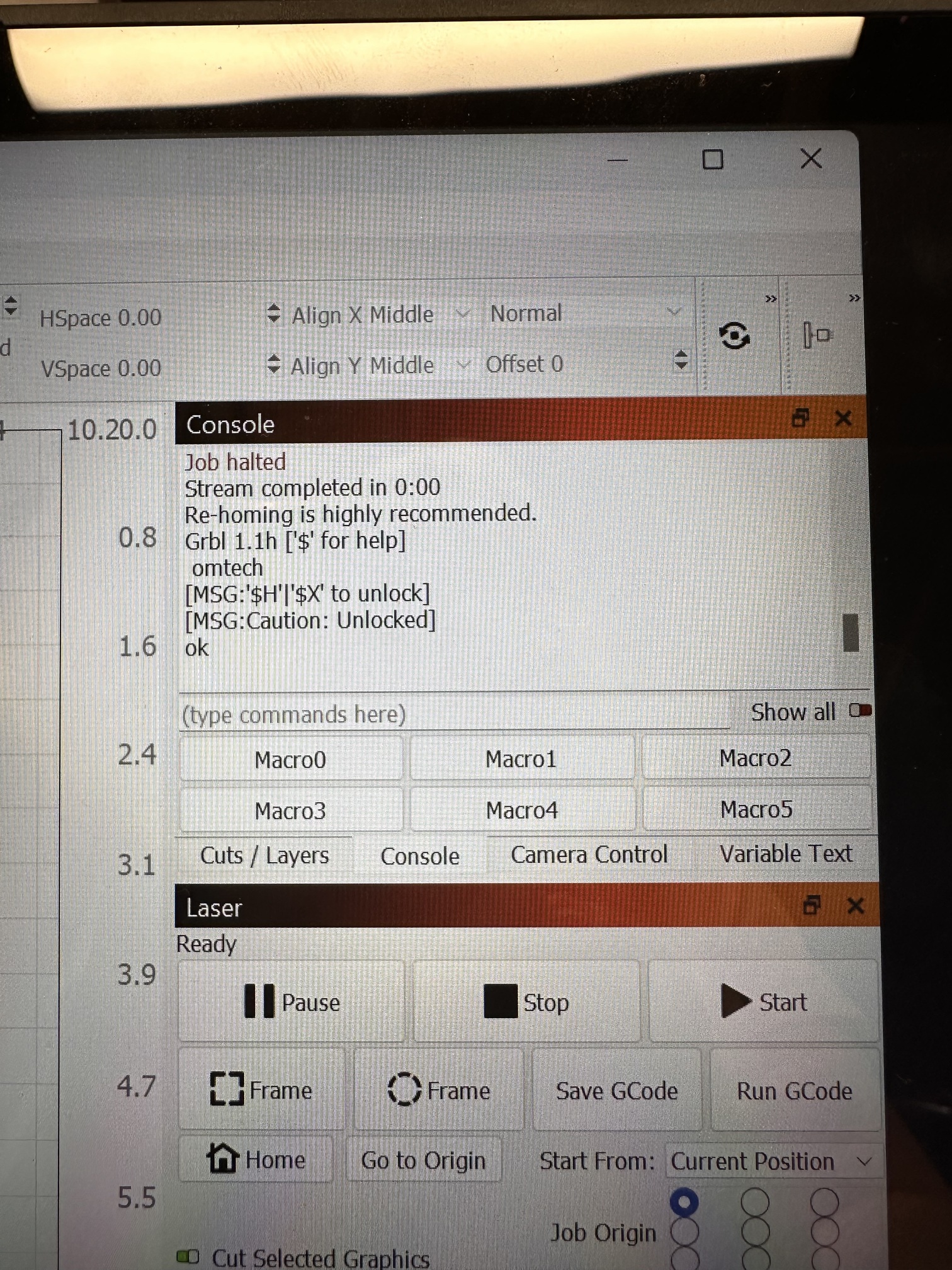 Re-homing error message when try to create - LightBurn Hardware Compatibility - LightBurn ...