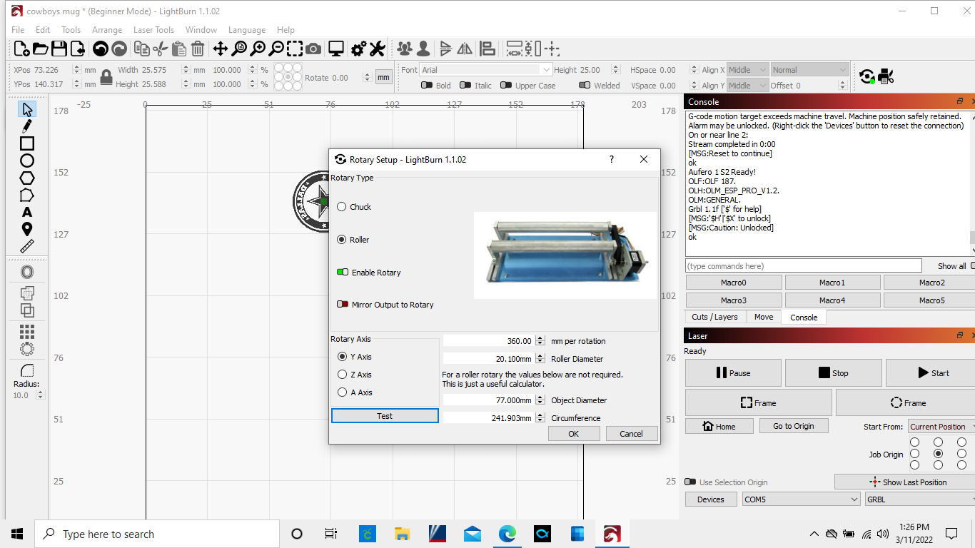 Alarm 2 G-code motion target exceeds machine travel. - ugh - LightBurn ...