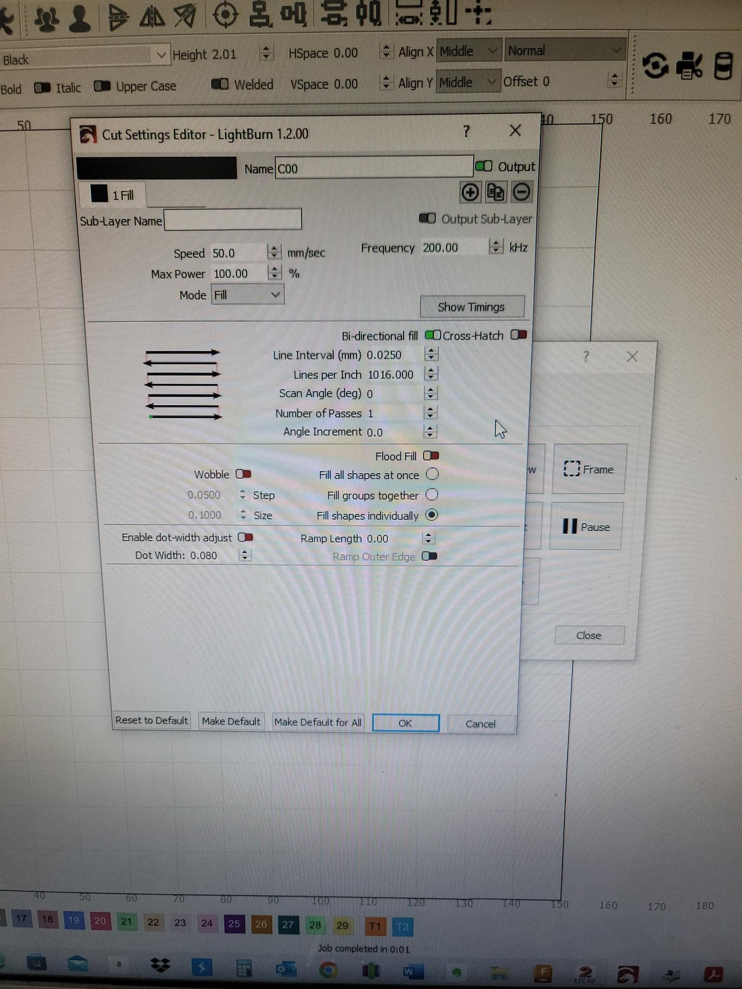JPT 60 Watt MOPA material test all shapes the same - Galvo - LightBurn ...