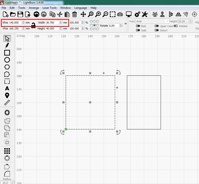 Place two shapes side by side - LightBurn Software Questions ...