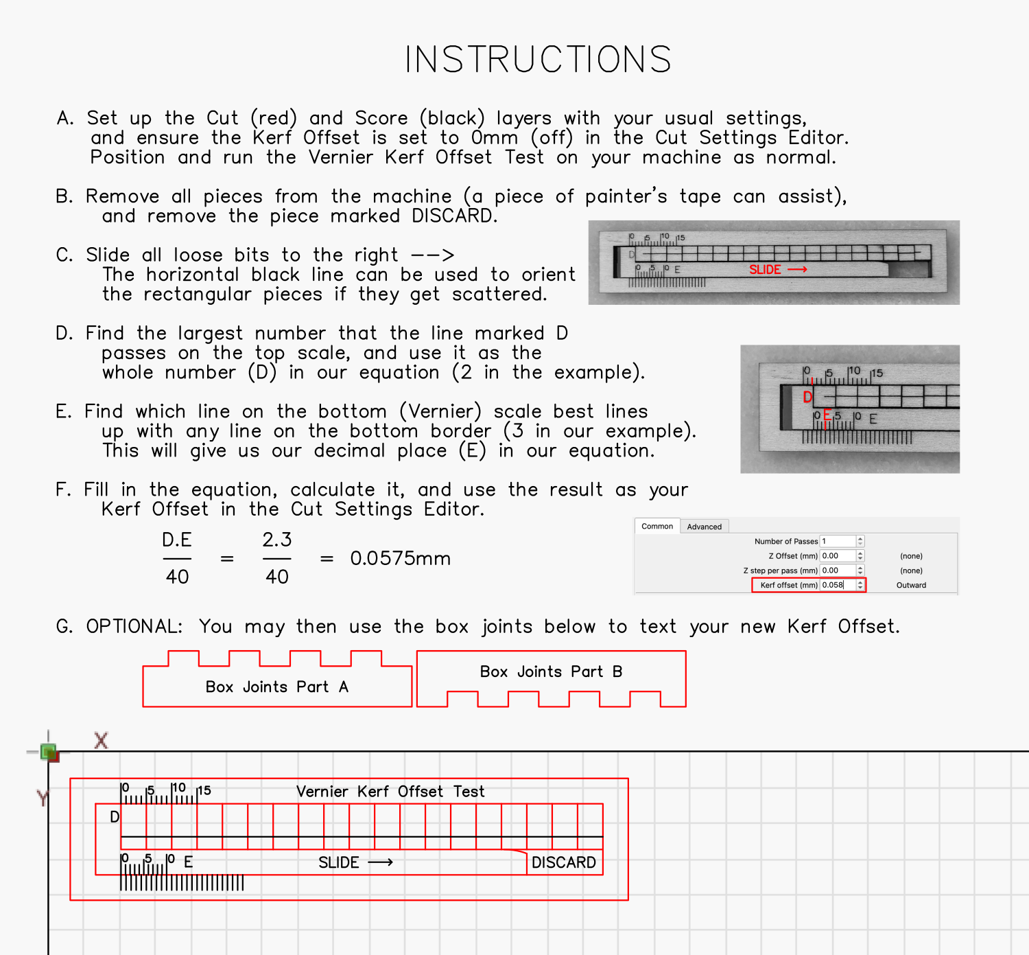 Kerf Offset test: with built-in vernier scale for accuracy, no tools ...