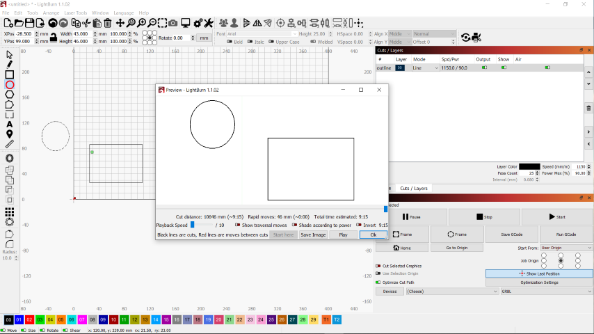 Light burn update 1.1.01 and 1.1.02 Preview now shows items not on bed ...