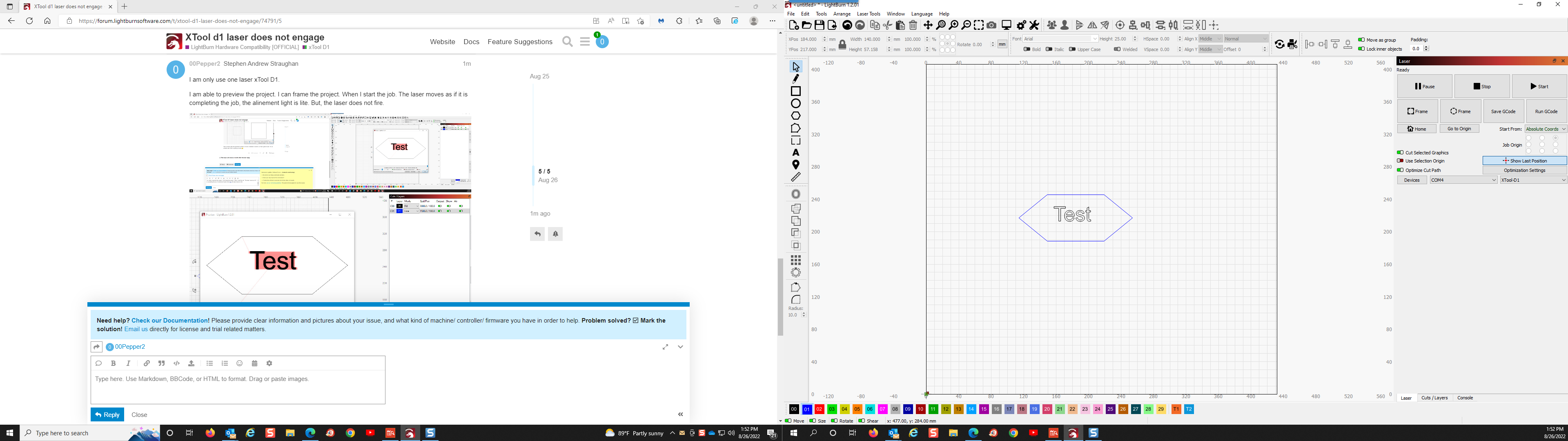 XTool d1 laser does not engage - xTool - LightBurn Software Forum