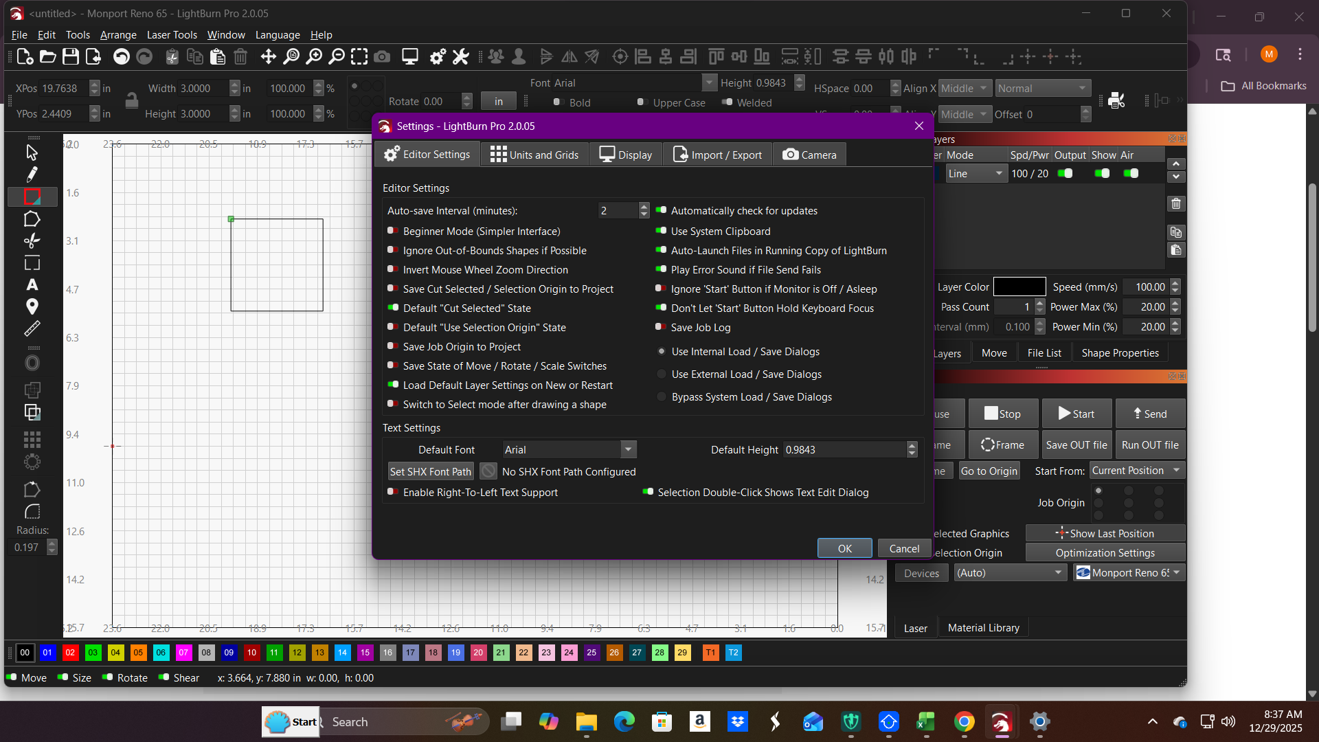 Monport 65w X axis engraving half the settings - LightBurn Software ...